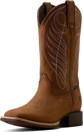 Ariat Womens Round Up Waterproof Wide Square Toe Western Boots in Reliable Brown Leather, B Medium Width, Size 36.5, by Ariat
