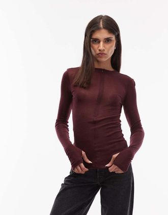 Arket Top semi-transparent en laine mérinos avec col zippé - Rouge