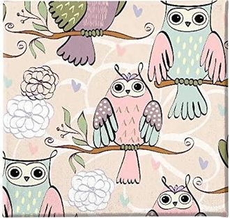 Homemania HM20KNV60x60-134 Eulen-Tafel für Wohnzimmer, Schlafzimmer, Mehrfarbig, Polyester, Holz, 60 x 3 x 60 cm