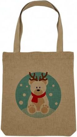 Fabulous Sac Shopping Tote Bag Aspect Lin - Ours Renne de Noel Illustration Dessin Mignon Neige - Sac de Courses Toile Epaisse 360g Beige Naturel Cabas Port&eacute; E