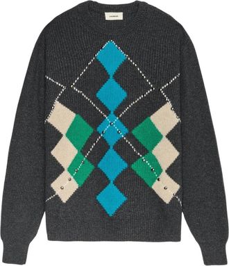 A Paper Kid Homme, Pulls, Gris, Taille: M Maglione Jacquard Argyle Borchie