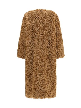 Kristina Ti Womens Long Plush Coat Champagne Polyester