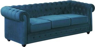 Vente-Unique Vente-unique - Canapé 3 places chesterfield - Velours bleu canard