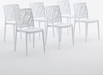 Siediti Fuori e Dentro RATTATAN Dafne - Chaises en r&eacute;sine renforc&eacute;e de Fibre de Verre, empilables, Usage int&eacute;rieur et ext&eacute;rieur (6, Blanche)