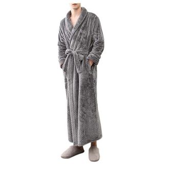 Generic Pyjama Homme Hiver Pyjama Polaire Homme Peignoir Couple Automne Hiver Grande Taille en Polaire Jacquard Long V&ecirc;tement de Nuit Assorti pour Lui et Elle