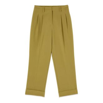 Oltre Cropped Faltenhose - - Trousers - Damen - Gr&uuml;n - M