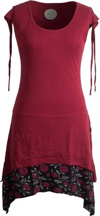 vishes Alternative Bekleidung - &Auml;rmelloses Lagen-Look Elfen Zipfelkleid aus Baumwolle dunkelrot 36-38