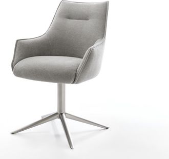 DELIFE Drehstuhl Alja-Flex mit Armlehnen Strukturstoff Soft Grau Fu&szlig;kreuz Edelstahl 360&deg; drehbar Wippfunktion Taschenfederkern, Esszimmerst&uuml;hle