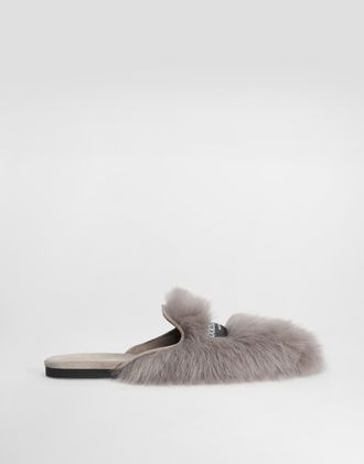 Dolce & Gabbana Shearling And Suede Slippers - Frau Pantoletten Und Mules Grey 38