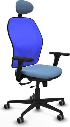 Piqueras y Crespo Ergonomischer Stuhl mit Kopfteil mit 3D-Armen, h&ouml;henverstellbare Lendenwirbelst&uuml;tze, ausgestattet mit Syncro/Traslack und Schaumstoff, Blau/Himmelblau