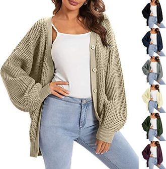 Generic Cardigan &eacute;pais en tricot gaufr&eacute; pour femme, cardigan d&eacute;contract&eacute; en tricot de couleur unie, cardigan ouvert sur le devant, pull surdimensionn&eacute; tendanc