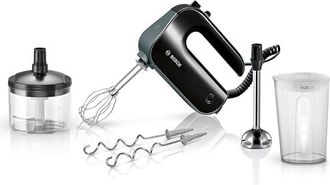 Bosch Handrührer Home Professional Styline MFQ4980B, 5 Stufen, 2 Edelstahl Rührbesen- und Knethaken, Mixstab Edelstahl, Universalzerkleinerer, 850 W, schwar