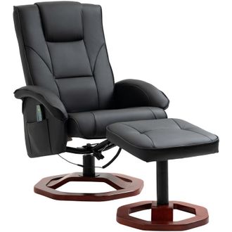 HOMCOM Relaxsessel Massagesessel mit Hocker Fernsehsessel mit Liegefunktion 360&deg; drehbar mit Seitentasche Kunstleder 73 x 83 x 106cm Schwarz - Homcom