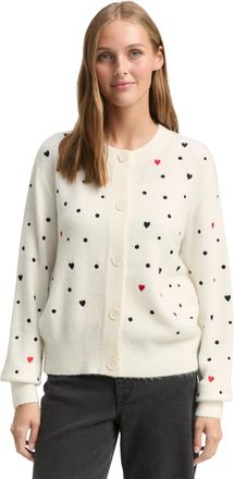 Tom Tailor Damen 1049089 Cardigan Strickjacke, 39151-White Black Dots and Hearts, XS