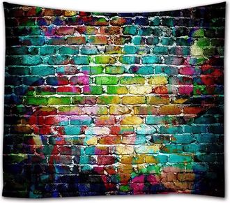 A.Monamour Wandteppiche Bunte Gemalte Graffitibacksteinmauer Abstrakter Hintergrunddruckgewebewandwandteppich Dekorative Wandbehänge Für Schlafzimmer Wohnheim Sc