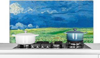 MuchoWow Spritzschutz K&uuml;che K&uuml;chenr&uuml;ckwand Alu Poster Bilder 120x60 cm Weizenfeld unter Gewitterwolken - Vincent Van Gogh