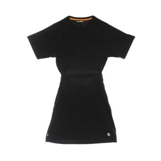 Timberland Femme, Robes, Noir, Taille: 38 FR Robe Noire &agrave; Cordon de Serrage Manches Courtes Col Rond