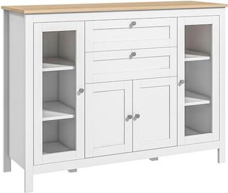 HOMCOM Buffet Salon, Meuble de Rangement avec 1 Placard Double Porte, 2 placards à Porte vitrée, 2 tiroirs et étagère réglable, Style Moderne, Buffet Salle à
