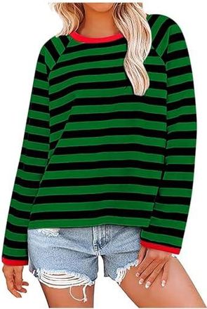 Generic Sweat-shirt ray&eacute; pour femme - Pull imprim&eacute; &agrave; rayures - Haut &agrave; manches longues et col rond - Chemises Y2k - Coupe ample - Chemisiers d&eacute;contract&eacute;s - T-s