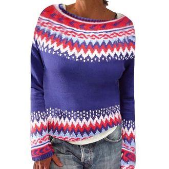 Generic Pull dautomne en tricot pour femme - Pull jacquard pour femme - Doux et confortable - Pull nordique confortable et chaud - Tendance - Col rond - Pull 