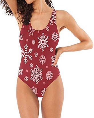 BEUSS Flocon De Neige Tombant De No&euml;l Rouge Maillot de Bain Femme One Pieces Bikini Monokini Sexy Slim pour La Plage Femmes Filles