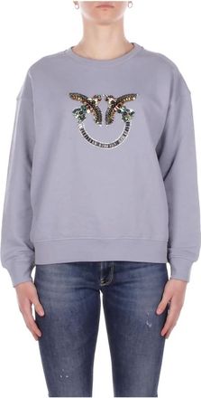 Pinko Pinko, Femme, Sweatshirts et sweats &agrave; capuche, Gris, Taille: 34 FR SweaT-shirt Logo Devant avec Strass