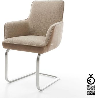 DELIFE Freischwinger Heira-Flex mit Armlehnen Materialmix Schlamm Freischwinger flach Edelstahl Taschenfederkern, Esszimmerst&uuml;hle