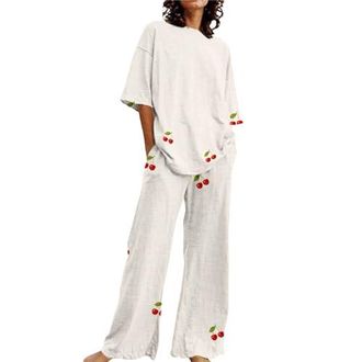 Generic Ensemble Pyjama Femme 2 Pi&egrave;ces Coton Printemps Homewear Doux Grande Taille Manches Courtes Hauts Pantalon Costume Noir Set Classique