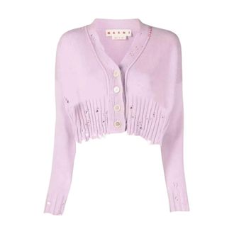 Marni Femme, Pulls, Rose, Taille: 36 FR Gilet Tricot Violet Col en V Boutonné