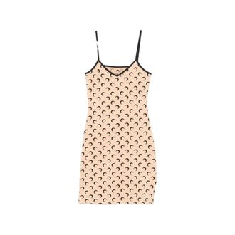 Marine Serre Femme, Robes, Beige, Taille: 36 FR Robe &agrave; bretelles fines et col en V avec imprim&eacute; lune