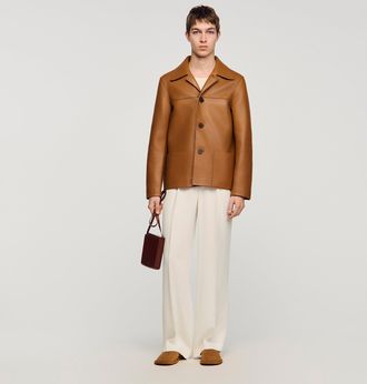 Sandro Blouson en cuir dagneau boutonn&eacute;