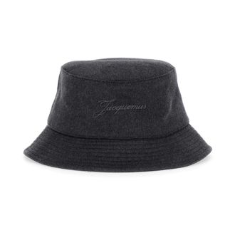 Jacquemus Grauer Bucket Hat mit Logo-Stickerei - - Accessories - Herren - Grau - 58 CM