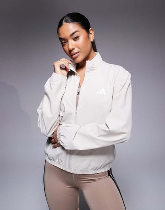 adidas adidas Training - Veste tiss&eacute;e &agrave; 3 bandes - Taupe-Blanc