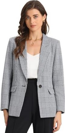 Allegra K Veste de Blazer Coupe Slim Revers cranté pour Femme Noir Blanc 2 M