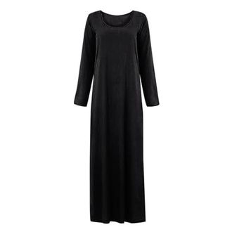Generic Robes musulmanes pour femme | V&ecirc;tements islamiques pour femme - Couleur unie - Robe musulmane &agrave; manches longues - Col rond - Robe tunique Turquie - V&ecirc;