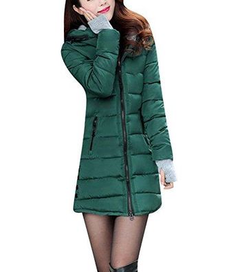 LaoZan Femme Casual Veste Capuche Manteau Parka Mi-Long Manteau dhiver Manches Longues XL Army Vert