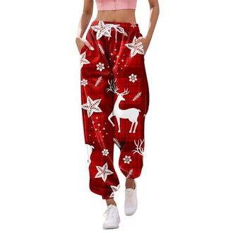 Generic Pantalon de jogging taille haute imprimé de Noël pour femme avec poches, coupe ample, cordon de serrage élastique, pour gym, course à pied, entraîneme