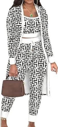 Minetom Femmes Ensemble de Survêtement de Trois Pieces Survêtement Casual Débardeur Manches Longues Veste Cardigan et Pantalon 3pcs A Blanc2 L