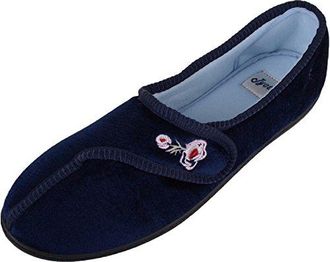 Absolute Footwear Chaussons en velours pour femme avec fermeture à glissière - Bleu - bleu marine, 39 EU