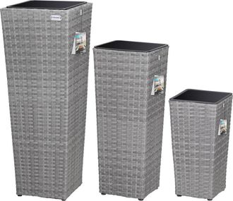 Deuba Set de 3 pots de fleurs bac à fleurs polyrotin pot intérieur amovible 3 couleurs résistant aux intempéries et uv design élégant intérieur et