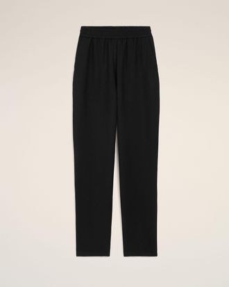 Ami Pantalon Noir Taille Elastiqu&eacute;e en Lin M&eacute;lang&eacute; Noir - XXS - Femme
