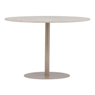 Venture Design Table de salle &agrave; manger ronde 110 cm - 4 personnes - MDF imitation marbre - Pied central en m&eacute;tal beige - Design contemporain