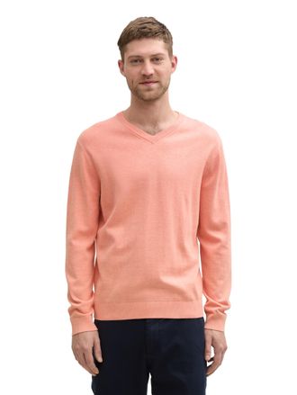 Tom Tailor Herren Strickpullover mit V-Ausschnitt, 37383 - Hazy Coral Rose Melange, XL