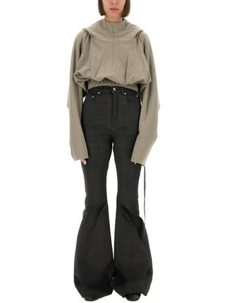 Rick Owens Cropped Hooded Sweatshirt - Gray