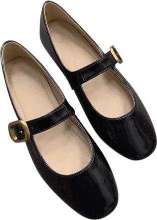 Minetom Femmes Filles Mary Jane Élégant Fête Soirée Ballerines à Bout Rond Confortable Chaussures Plates avec Boucle A Noir 38 EU