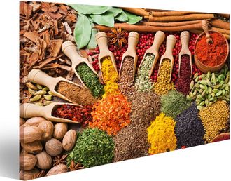 Islandburner Bild auf Leinwand Komposition Verschiedene Gewürze Kräuter Bunt Für Küche Küchenbilder Leinwandbild Wandbild Prime Bilder für Wohnzimmer etc