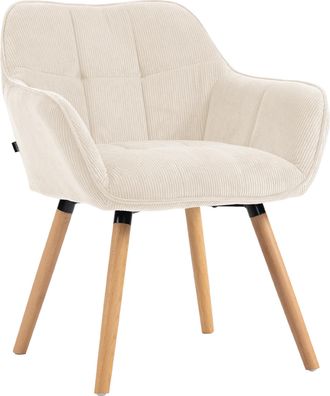 Clp Esszimmerstuhl gepolstert mit Lehne Vienna, K&uuml;chenstuhl mit Cordbezug, Sessel mit Holzgestell bis 150 kg belastbar, Farbe:Creme, Gestell Farbe:Natur