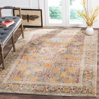 Safavieh Traditionell Teppich f&uuml;r Wohnzimmer, Esszimmer, Schlafzimmer - Granada Collection, Kurzer Flor, Hellgrau und Multi, 122 X 183 cm
