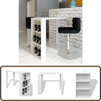 vidaXL Bartisch mit Weinregal mdf Hochglanz Weiß - Bartisch - Esstisch - Kücheninsel - Wohnzimmertisch - Weißer Tisch
