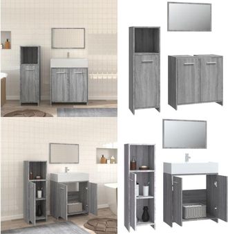 vidaXL Vidaxl - 3-tlg. Badmöbel-Set Grau Sonoma Holzwerkstoff - Badmöbel-Set - Badezimmermöbel - Holzwerkstoff - Grau Sonoma - Spiegelschrank - Home & Living